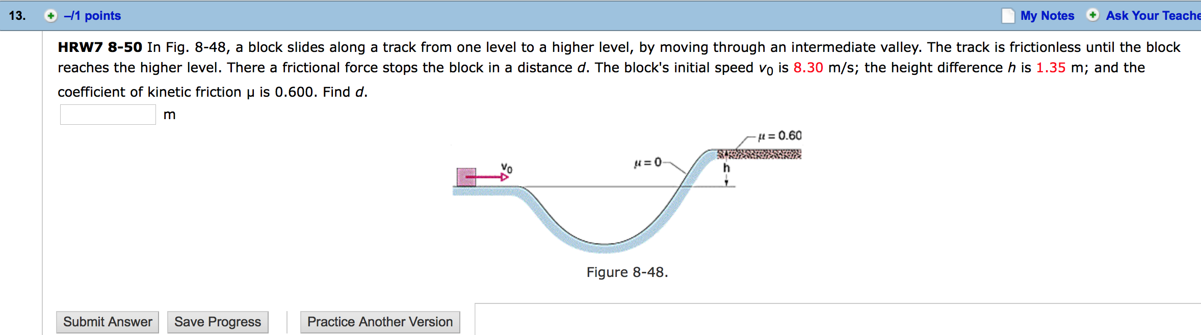 Solved In Fig. 8-48, a block slides along a track from one | Chegg.com