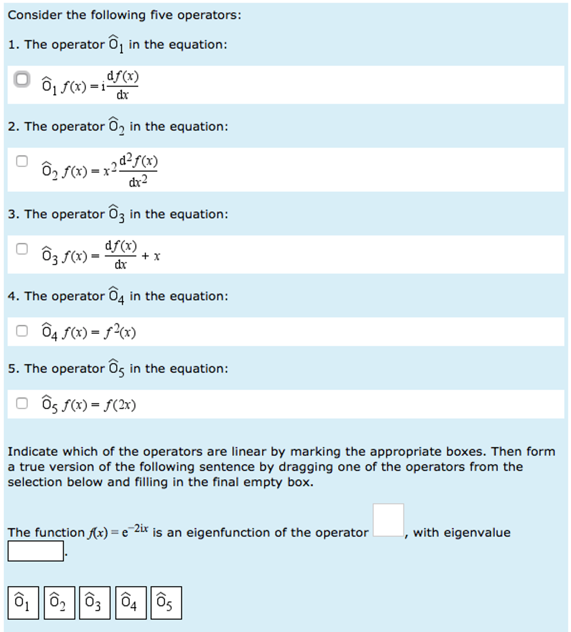 Solved Consider the following five operators: The operator | Chegg.com