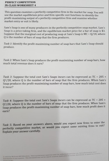 Solved PERFECT COMPETITION IN-CLASS WORKSHEET This question | Chegg.com