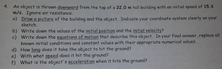 Solved An object is thrown downward from the top of a 22.0 m | Chegg.com