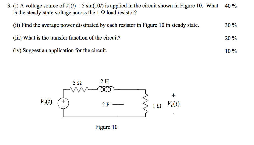Solved 3. (i) A voltage source of V(t) = 5 sin(10t) is | Chegg.com