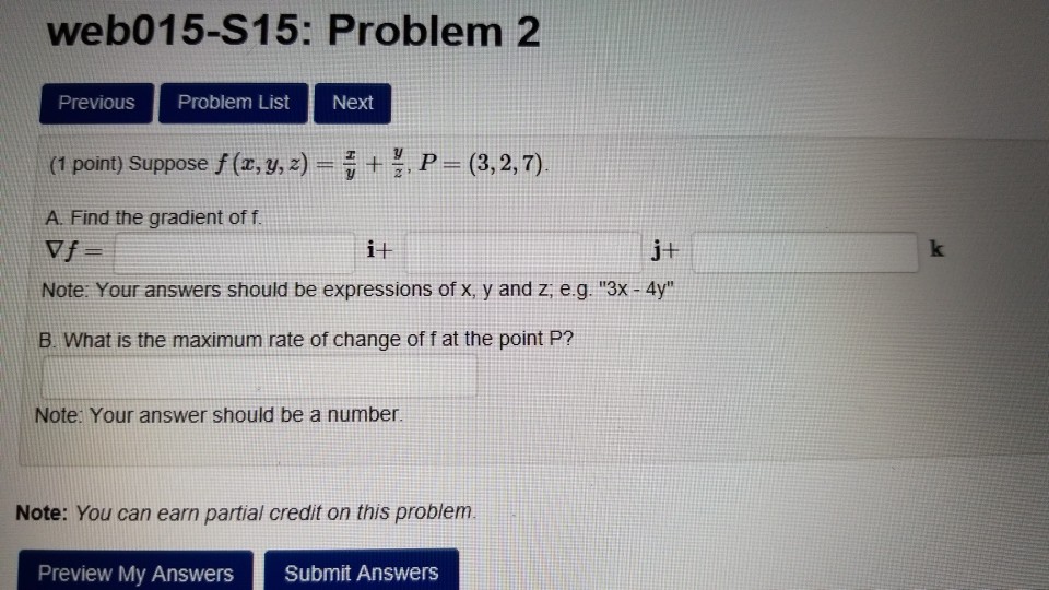 Solved web015-S15: Problem 2 Previous Problem List Next | Chegg.com