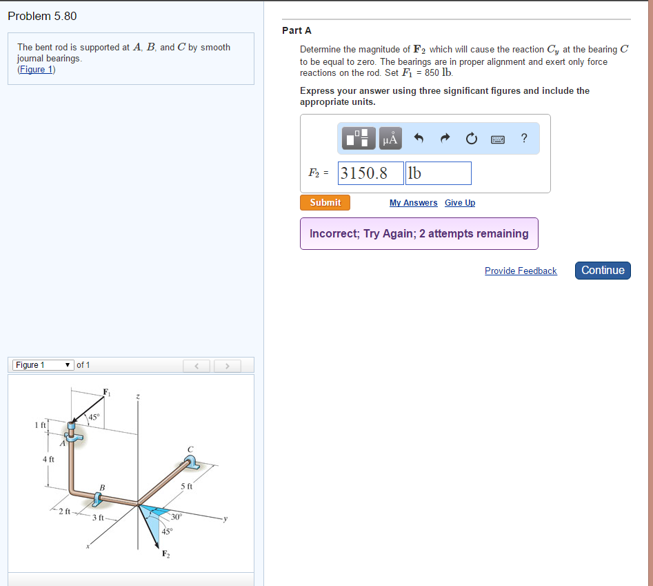Solved The bent rod is supported at A, B, and C by smooth | Chegg.com