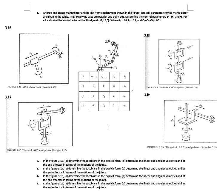 A three-link planar manipulator and its link frame | Chegg.com