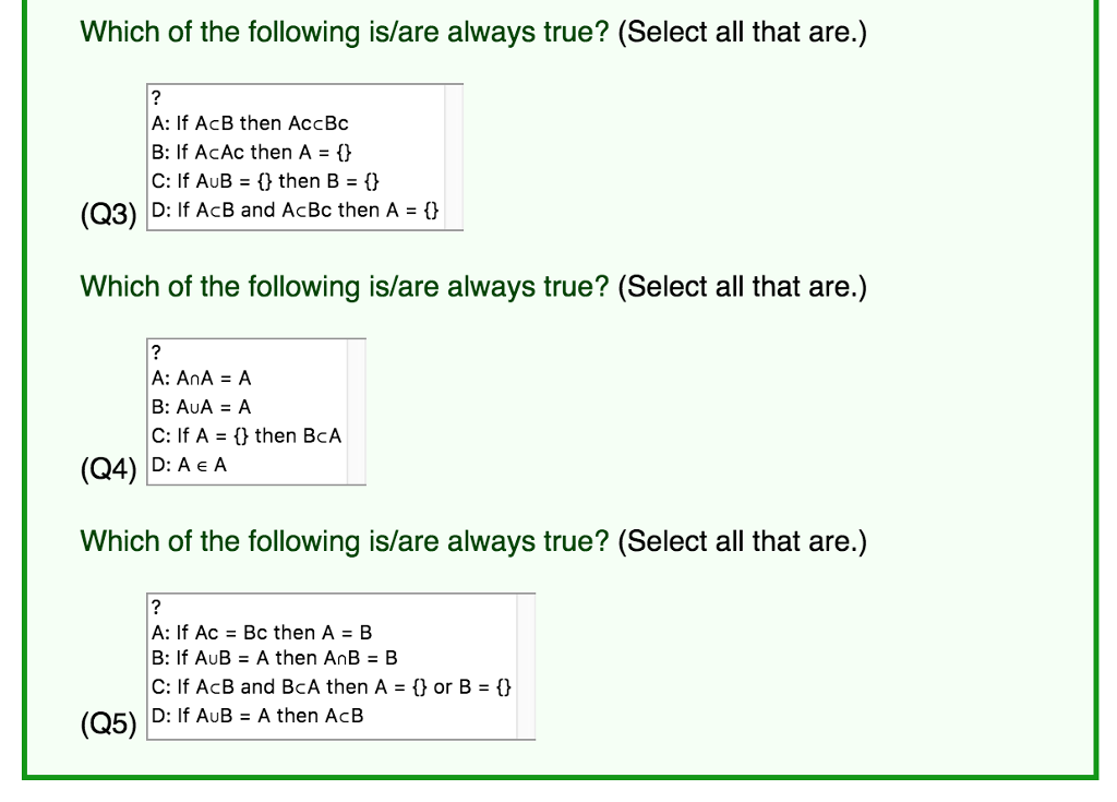 Solved Which of the following is/are always true? Select all | Chegg.com