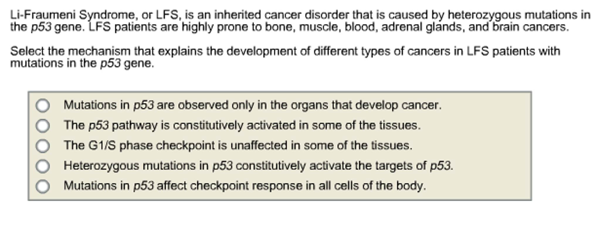 Solved Li-Fraumeni Syndrome, or LFS, is an inherited cancer | Chegg.com
