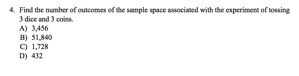 Solved Find the number of outcomes of the sample space | Chegg.com