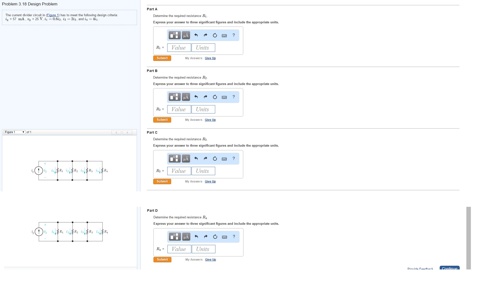Solved The current divider circuit in (Figure 1) has to meet | Chegg.com