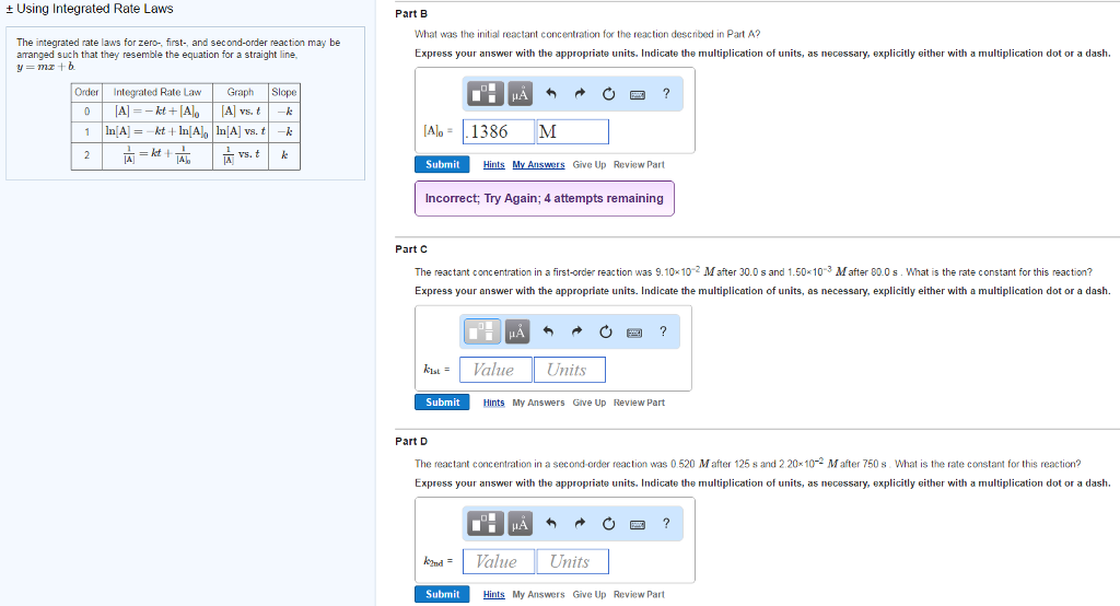 Solved The integrated rate laws for zero-, first-, and | Chegg.com