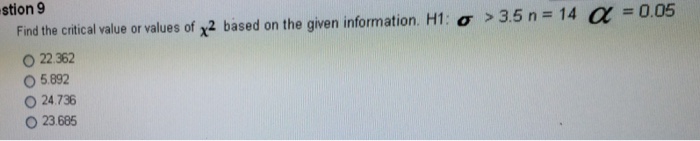 Solved Find the critical value or values of x^2 based on the | Chegg.com