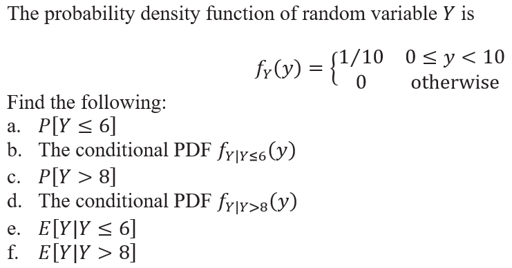 Solved The probability density function of random variable Y | Chegg.com
