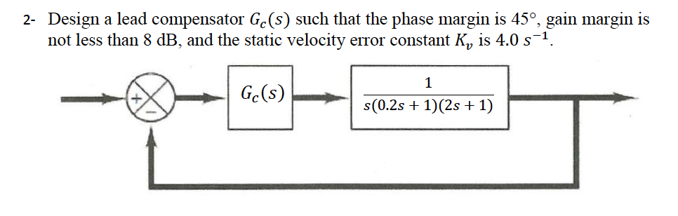 Solved Design a lead compensator Gc(s) such that the phase | Chegg.com