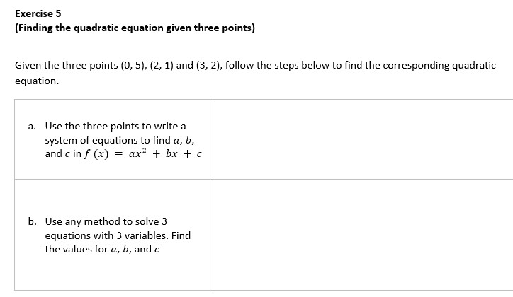 Solved Given the three points (0, 5), (2, 1) and (3, 2), | Chegg.com