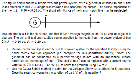 Solved The figure below shows a simple two-bus power system, | Chegg.com