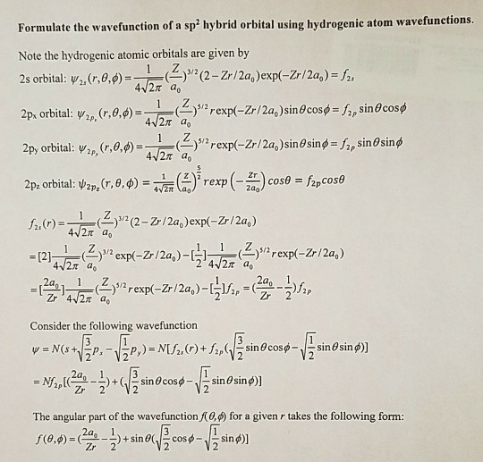 Solved Formulate the wavefunction of a sp2 hybrid orbital | Chegg.com