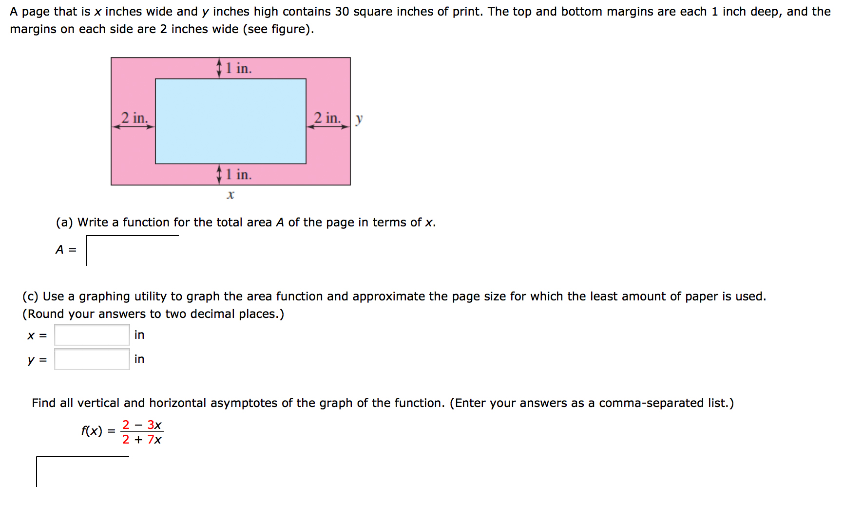 Solved A page that is x inches wide and y inches high | Chegg.com