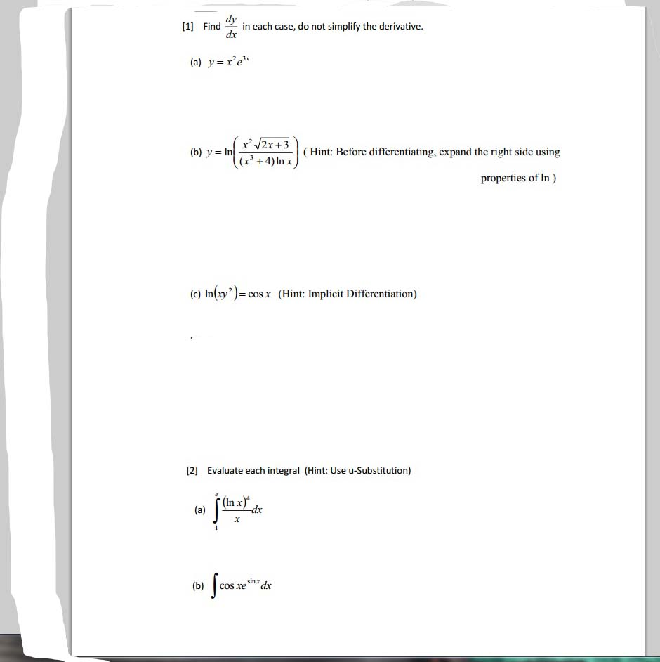 Solved Find dy/dx in each case, do not simplify the | Chegg.com