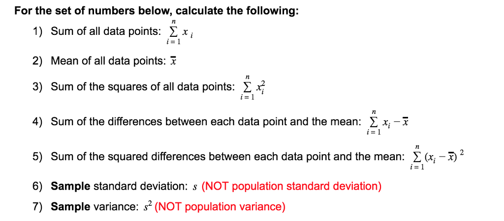 Solved For the set of numbers below, calculate the | Chegg.com