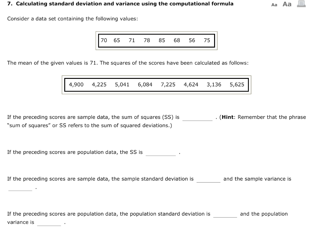 Solved 7 Calculating Standard Deviation And Variance Using