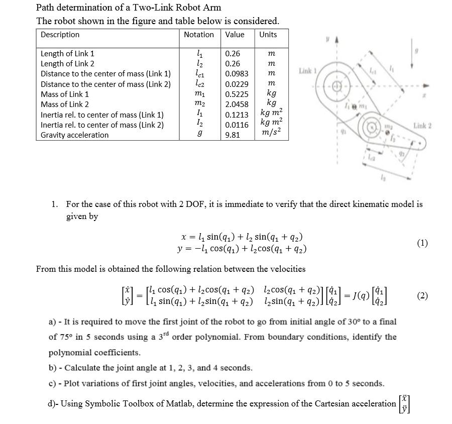 Path determination of a Two-Link Robot Arm The robot | Chegg.com