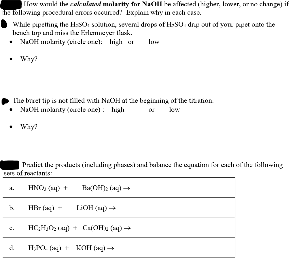 Solved How would the calculated molarity for NaOH be | Chegg.com