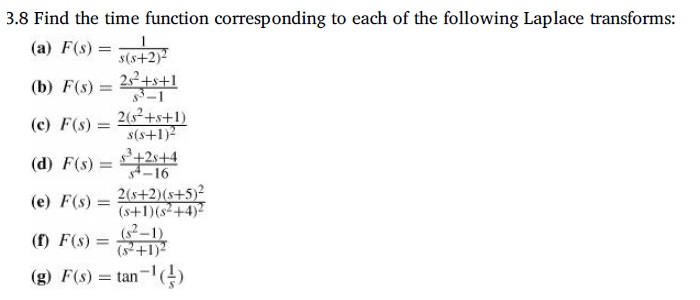 Solved 3.8 Find the time function corresponding to each of | Chegg.com