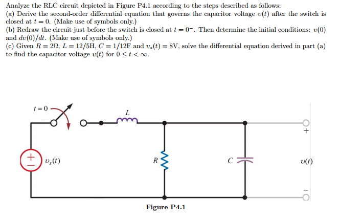 Solved Analyze the RLC circuit depicted in Figure P4.1 | Chegg.com