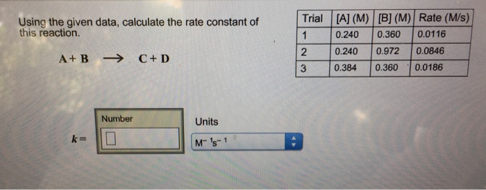 Solved Using the given data, calculate the rate constant of | Chegg.com