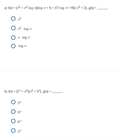 a) fx (r3+n2 log n)(log n+1) (17 log n+19 3+2), g) | Chegg.com