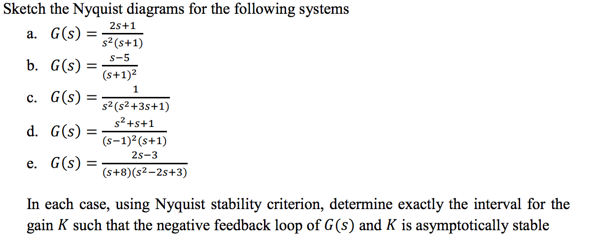 Solved Sketch the Nyquist diagrams for the following systems | Chegg.com