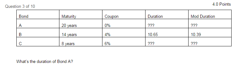 Solved What's the duration of Bond A? | Chegg.com