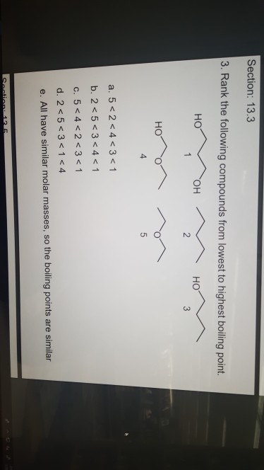 Solved Section: 13.3 3. Rank the following compounds from | Chegg.com