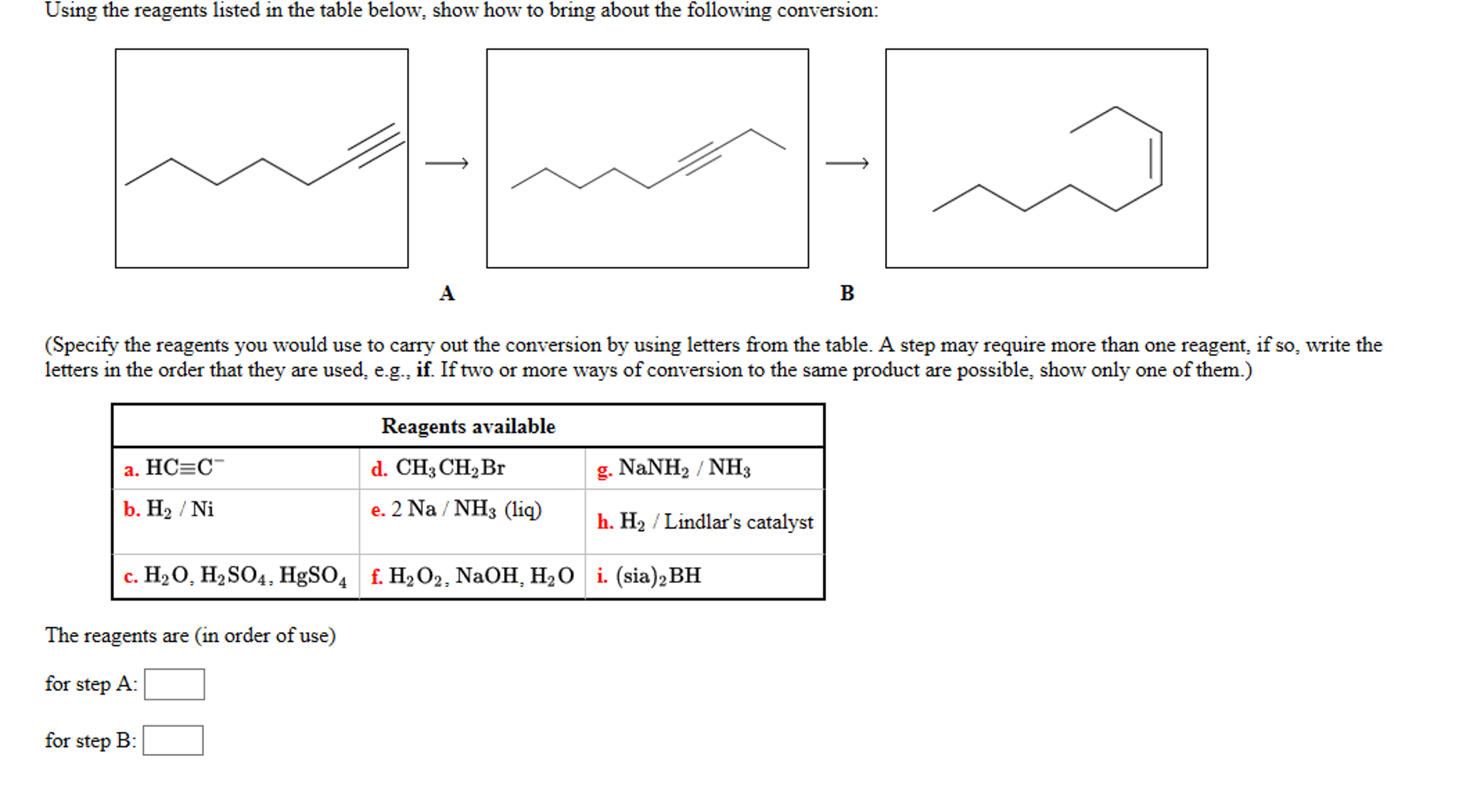 Solved Using the reagents listed in the table below, show | Chegg.com