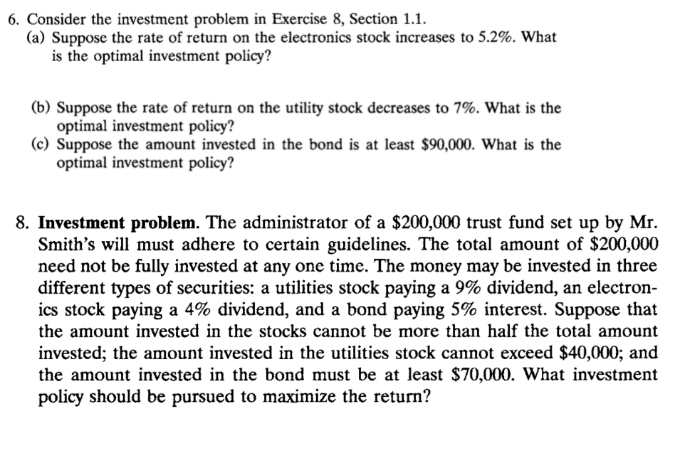 Solved 6. Consider the investment problem in Exercise 8, | Chegg.com