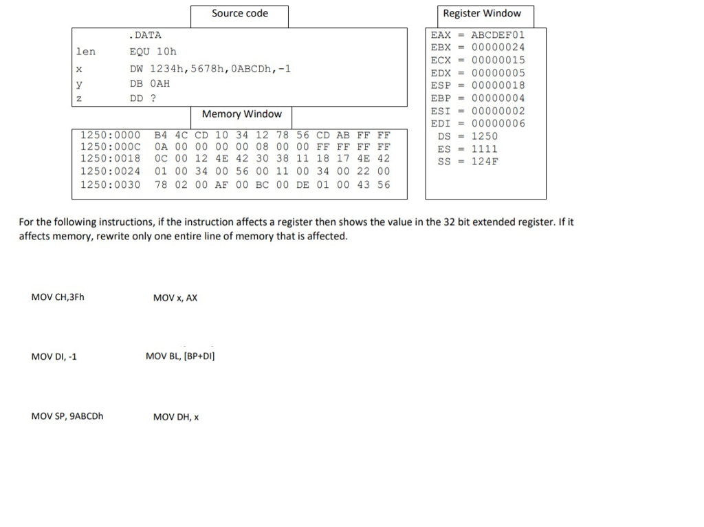 Solved Source code Register Window DATA EQU 10h DW 1234h, | Chegg.com