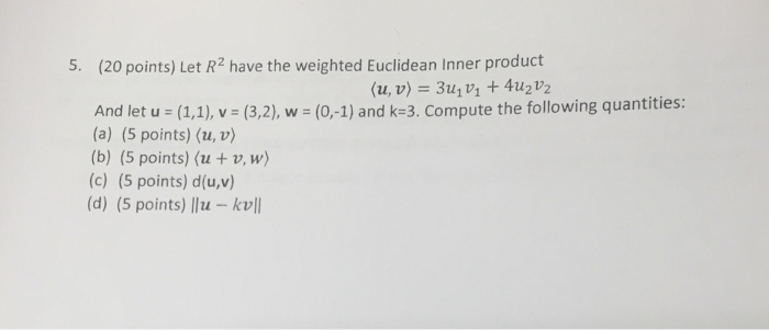 Solved Let R^2 have the weighted Euclidean Inner product (u, | Chegg.com