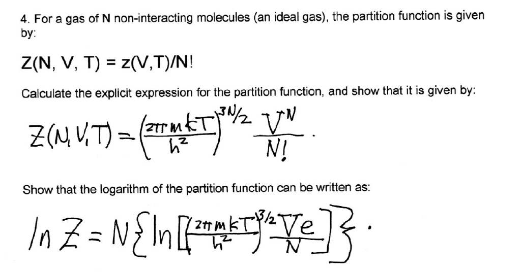 For a gas of N non-interacting molecules (an ideal | Chegg.com