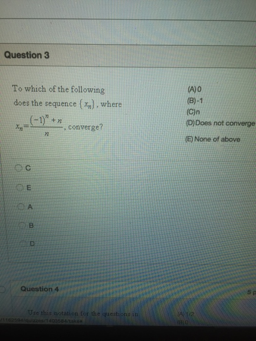 Solved To which of the following does the sequence {x_n}, | Chegg.com