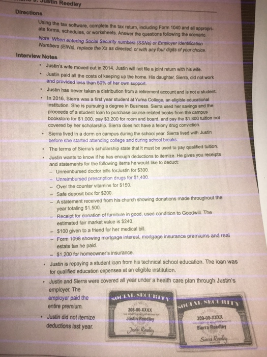 Solved austin Reedley Justin Directions Using the tax | Chegg.com