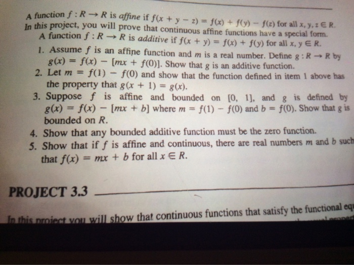 Solved A function f : R right arrow R is affine if f( x + y | Chegg.com