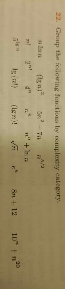 Solved Group the following functions by complexity category. | Chegg.com
