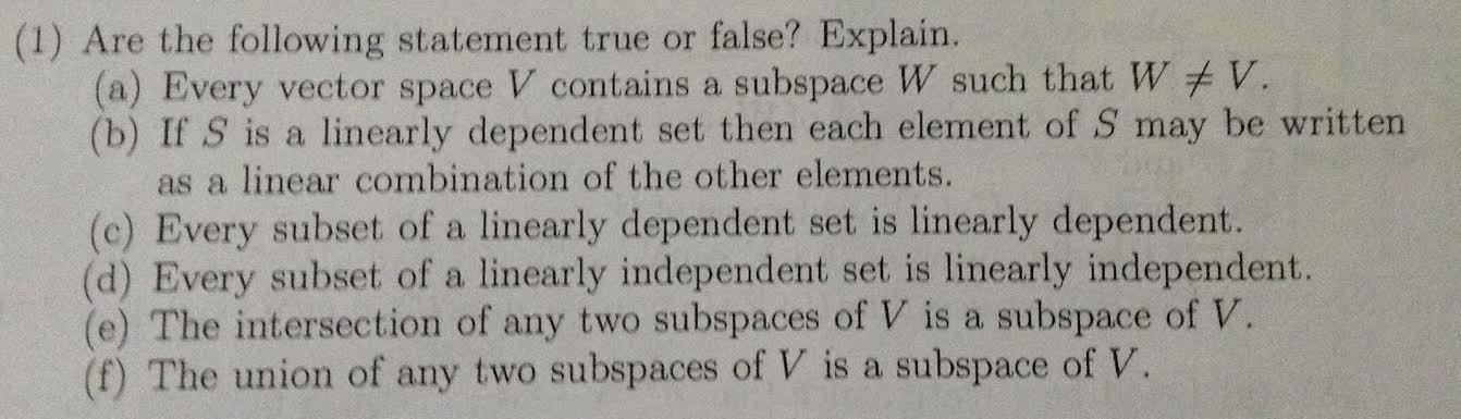 Solved Are the following statement true or false? Explain. | Chegg.com