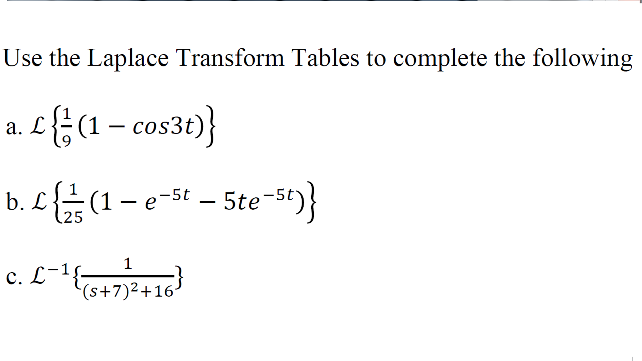 Solved Use the Laplace Transform Tables to complete the | Chegg.com