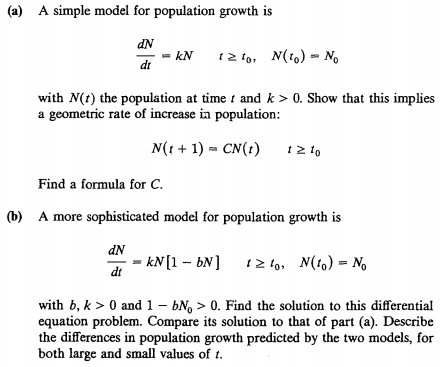 A simple model for population growth is dN/dt = kN t | Chegg.com