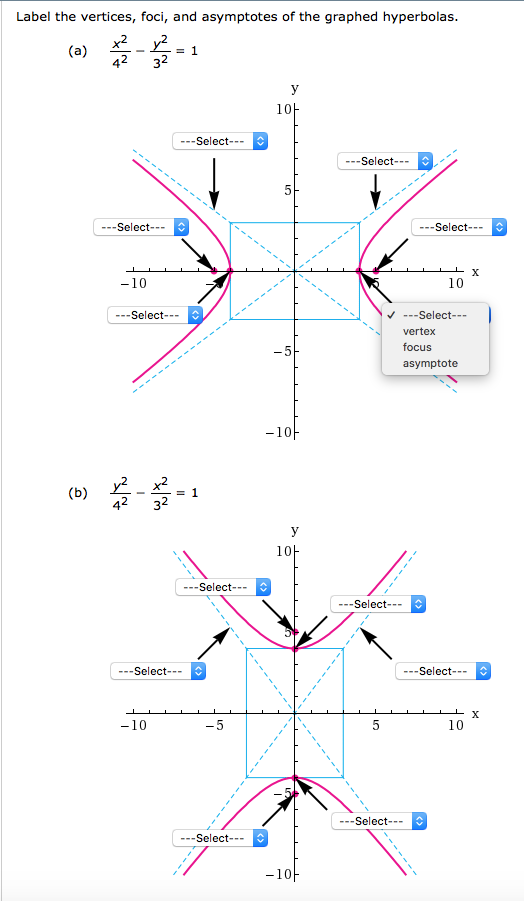Solved Label the vertices, foci, and asymptotes of the | Chegg.com