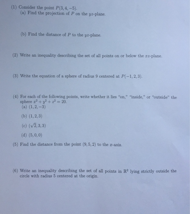 Solved Consider the point P(3,4, -5). Find the projection | Chegg.com