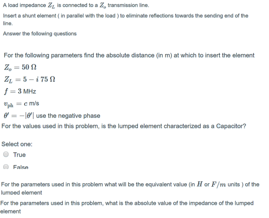 Solved A load impedance Zi is connected to a Zo transmission | Chegg.com
