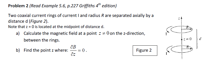 Solved Two coaxial current rings of current I and radius R | Chegg.com