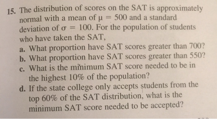 Solved The distribution of scores on the SAT is | Chegg.com