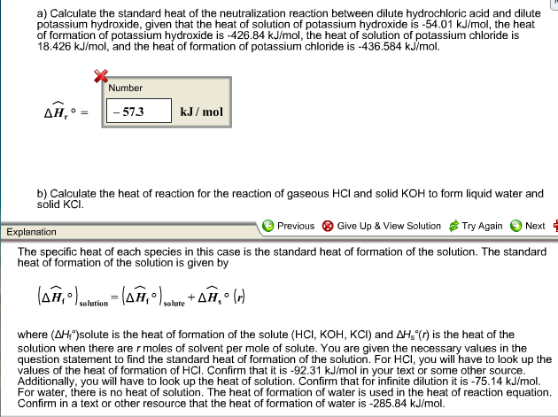 Solved Calculate the standard heat of the neutralization | Chegg.com